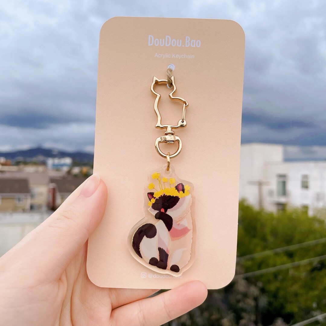 Buttercup Flower Cat virgo Birth Flower Keychain/ Cat Keychain/ Cute ...