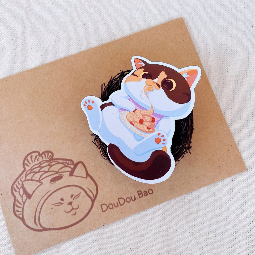 Cat Eating Pasta Sticker/ Waterproof Sticker/ Weatherproof/ Cute ...