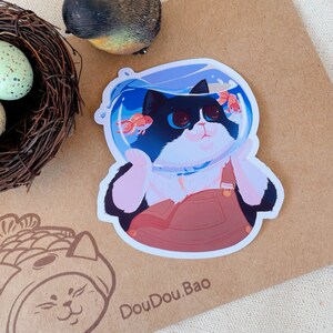 Cat in Fish Bowl Sticker/ Waterproof Sticker/ Weatherproof/ Cute ...
