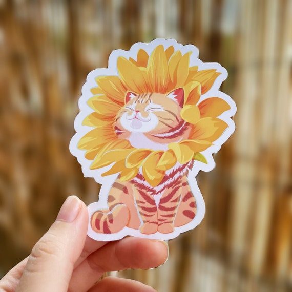 Sunflower Cat leo Birth Flower Sticker/waterproof Sticker/ - Etsy