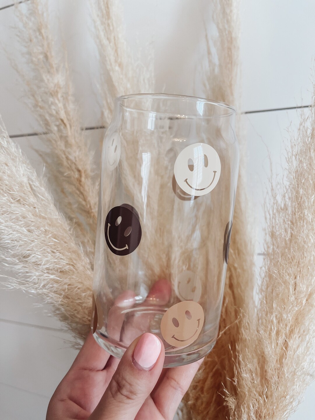 Happy Face Glass Cup, Iced Coffee Glass Cup, Beer Glass Can, Coffee Cup ...
