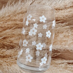 Mini Daisy Glass Cup W/ Lid Daisy Cup Iced Coffee Glass Cup - Etsy