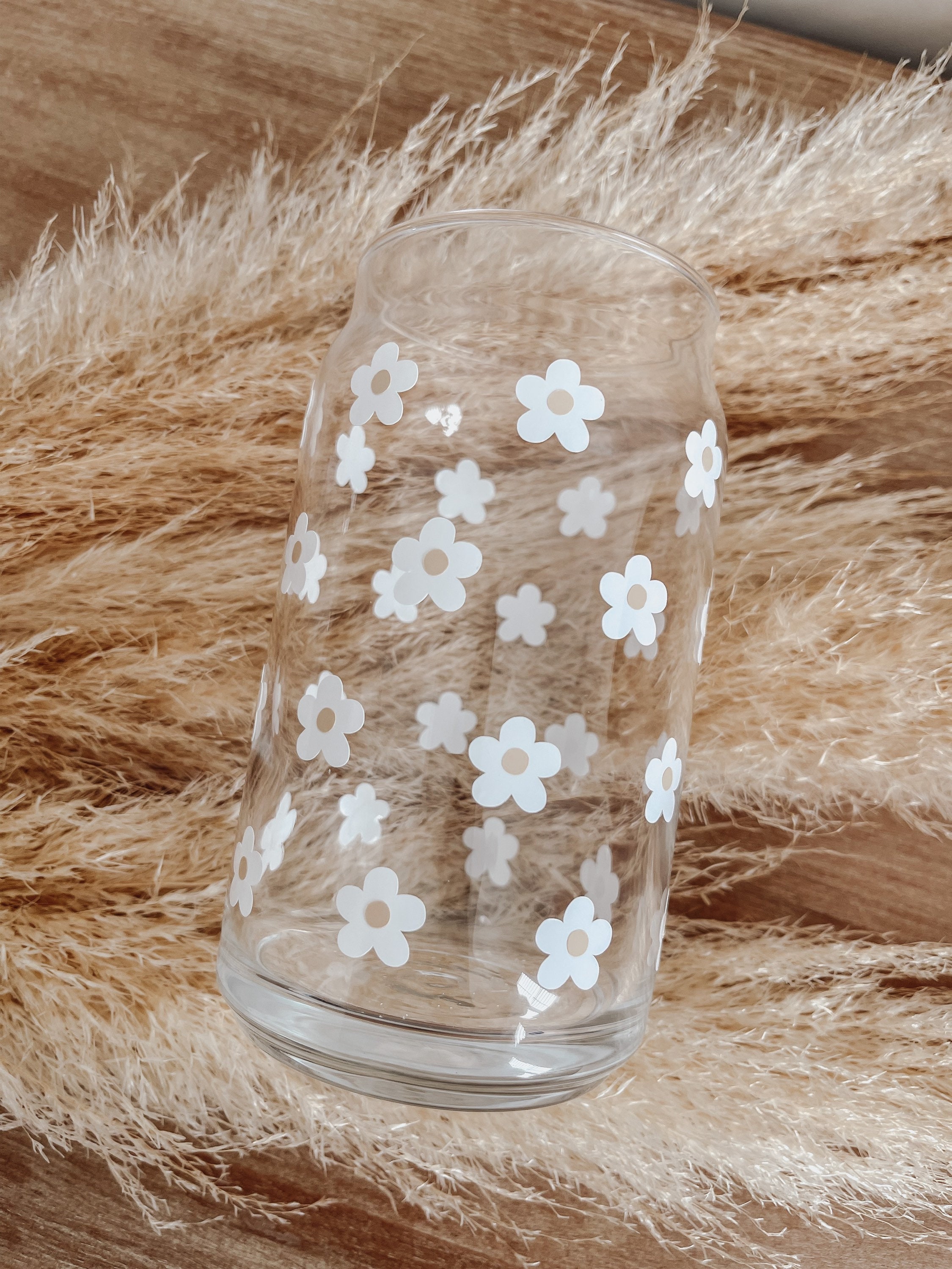 Mini Daisy Glass Cup W/ Lid Daisy Cup Iced Coffee Glass Cup - Etsy