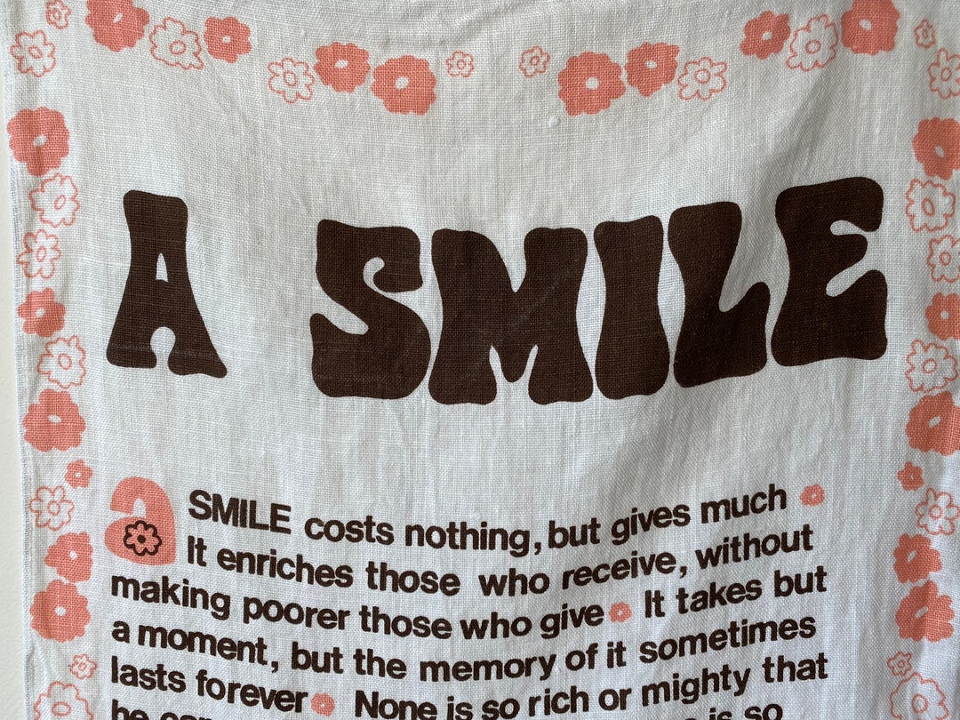 Vintage Ulster Irish Linen Smile Poem Kitchen Tea Towel With Pink ...