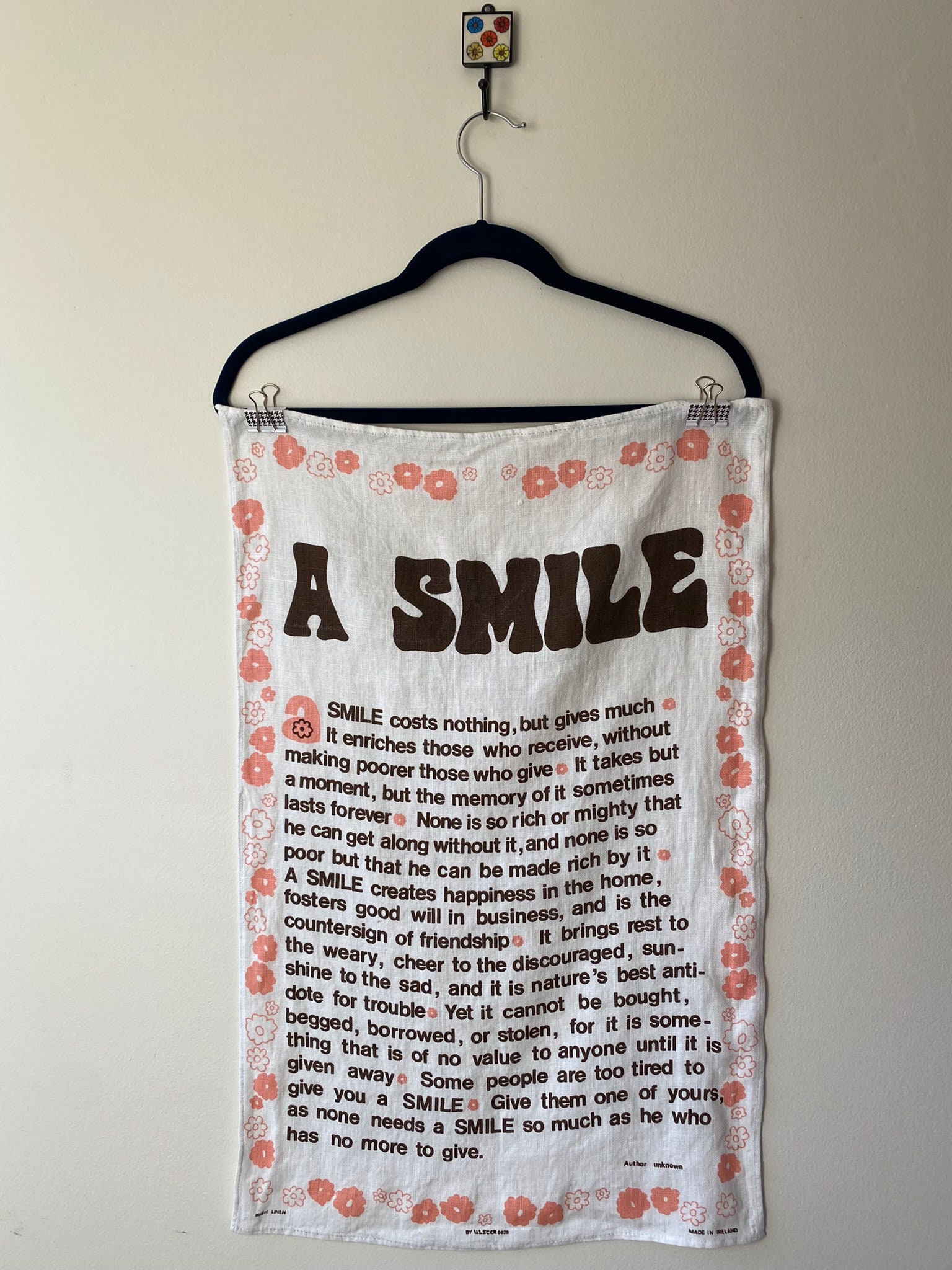 Vintage Ulster Irish Linen Smile Poem Kitchen Tea Towel With Pink ...