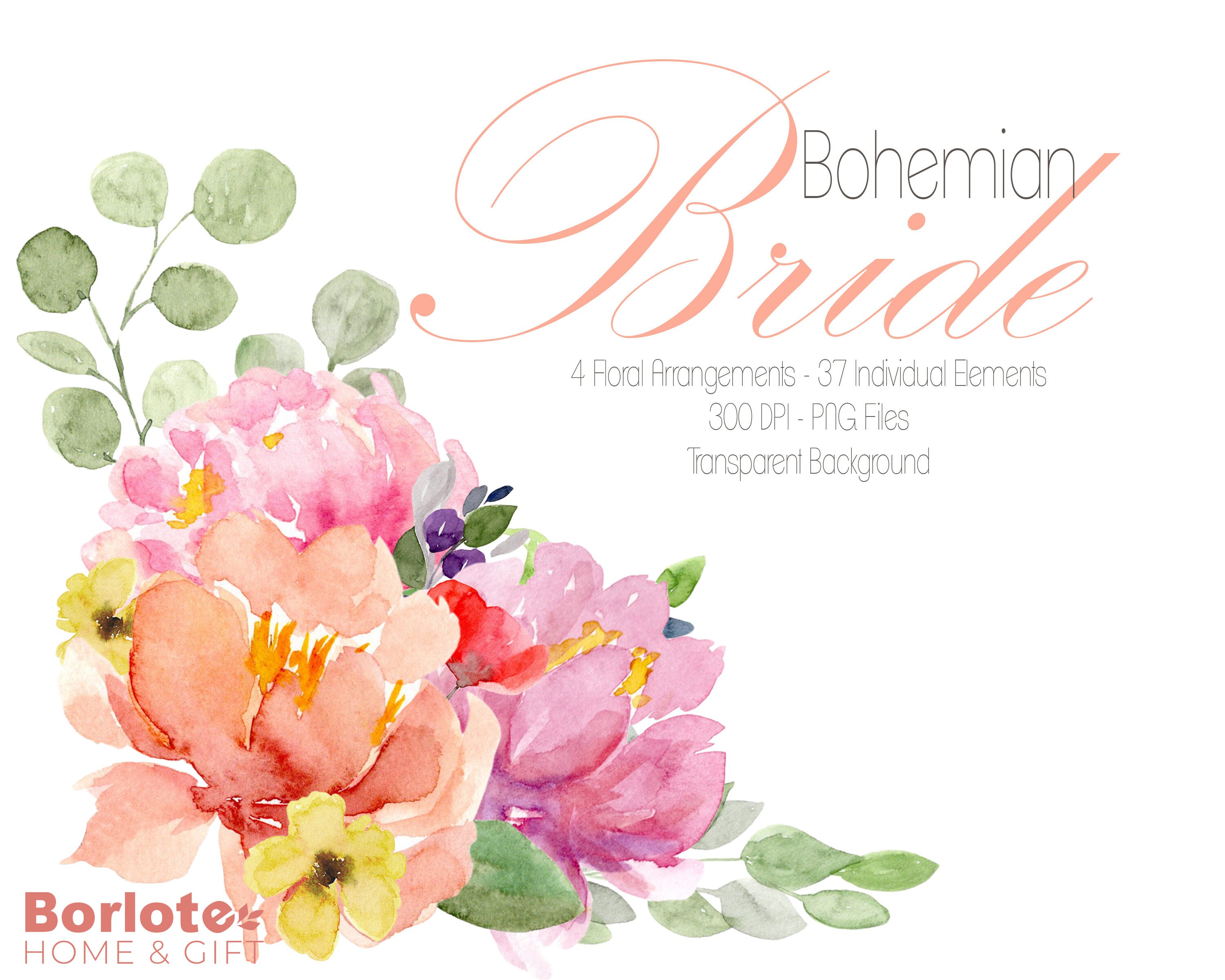 Pink Peonies, Watercolor Floral Clipart, Boho Floral, Watercolor ...