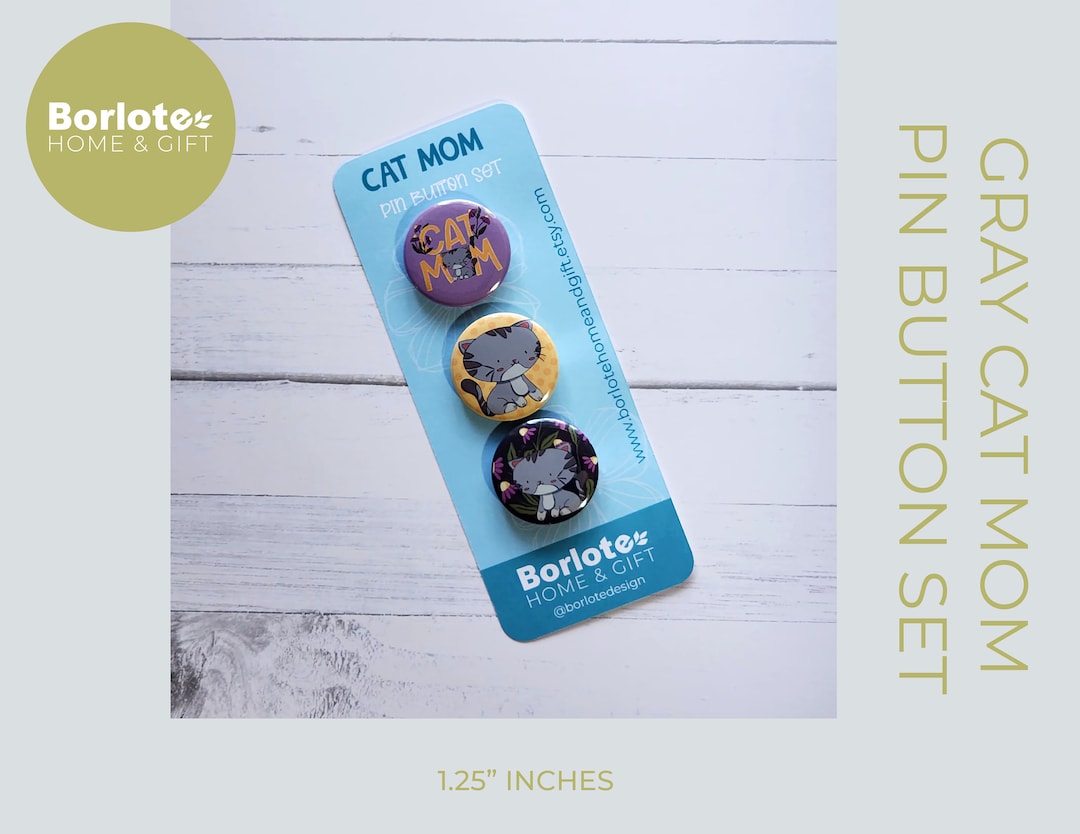 Cat Mom Button Set, Cat Button Set, Cute Buttons, Cat Pin, Buttons Pins ...