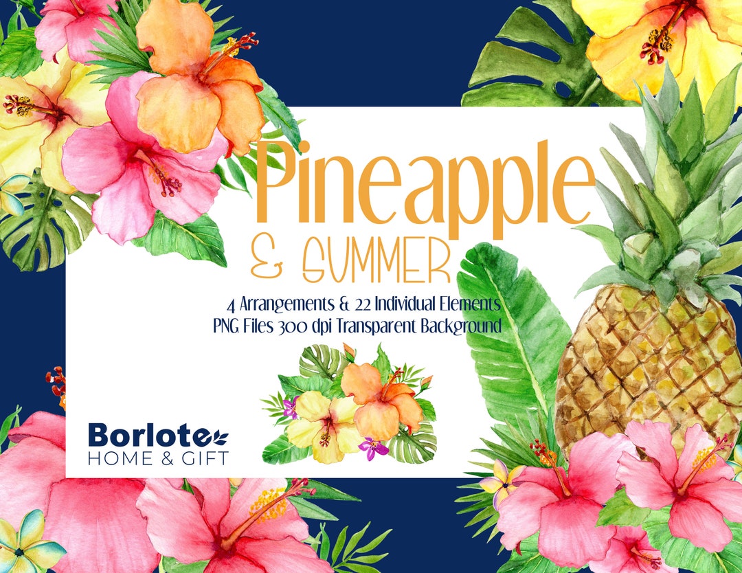 Watercolor Pineapple, Tropical Florals, Flowers Clip Arts, Hibiscus ...