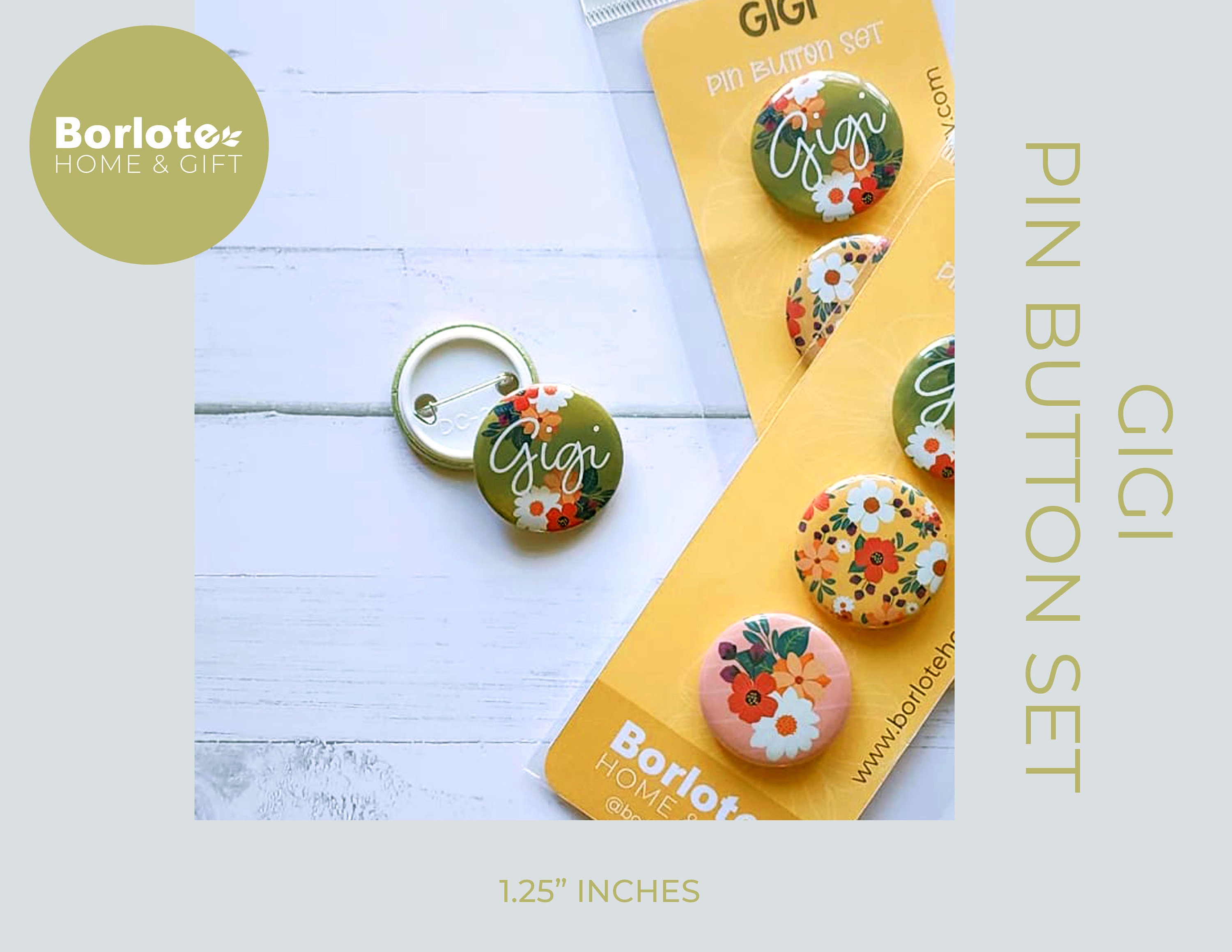 GIGI Button Set, Mom Gift, Button Set, Cute Buttons, Floral Pin ...