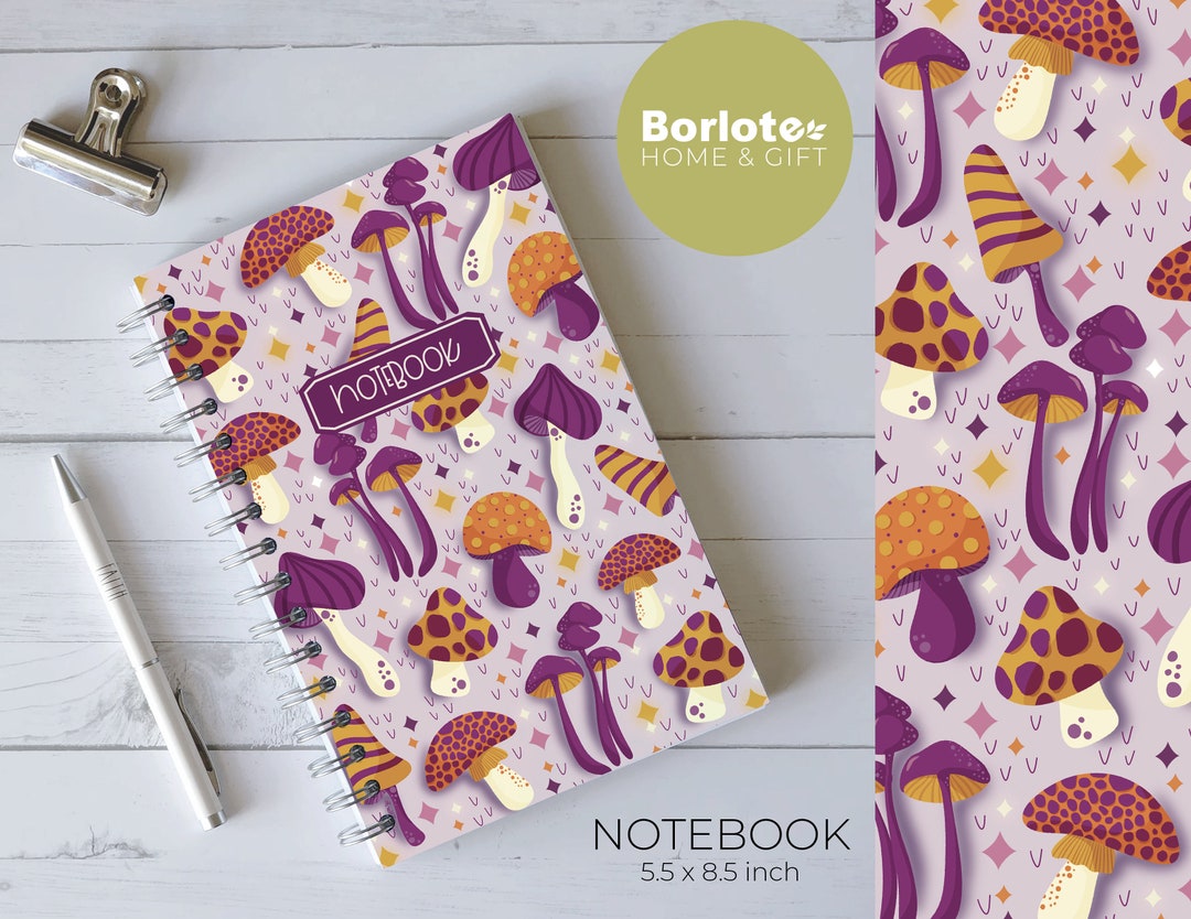 Hardcover Spiral Journal, Magic Mushrooms Notebook, Floral Notebook ...