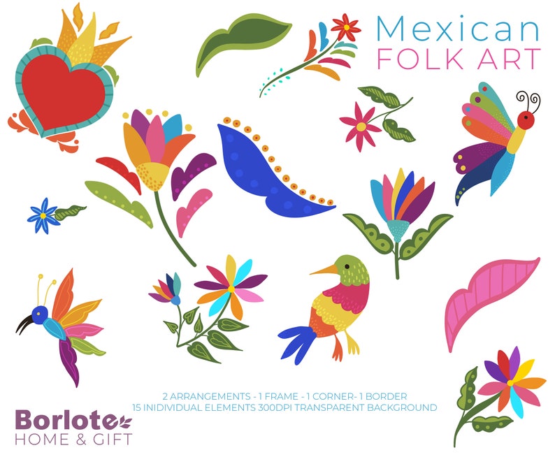 MEXICAN FOLK Art Clipart, Mexican Wedding, Outdoor Wedding, Colorful ...