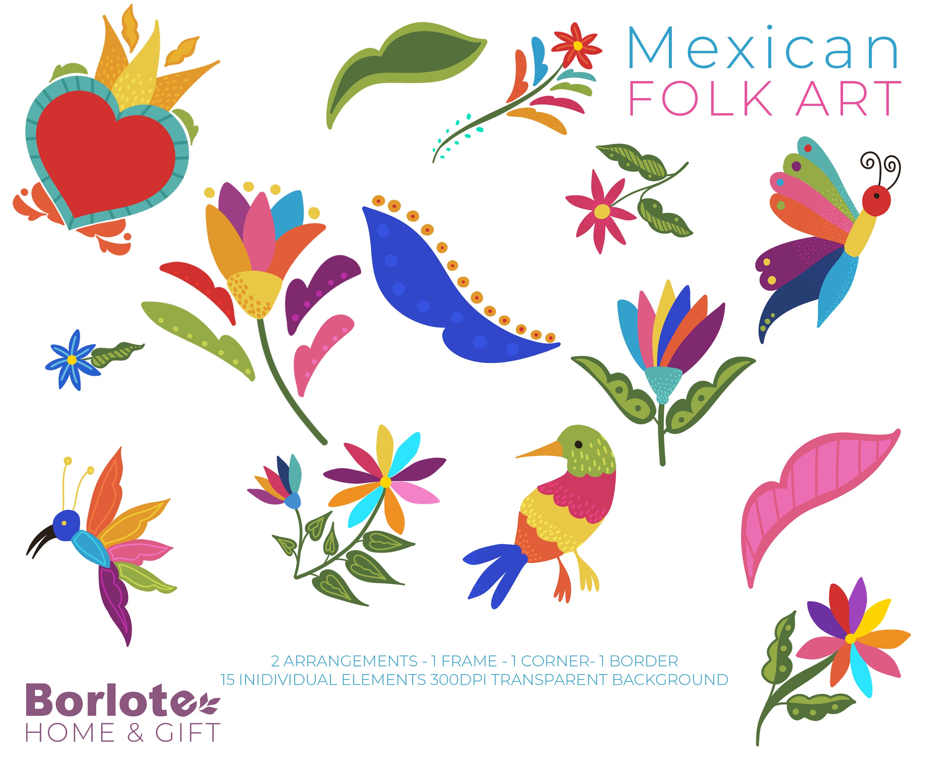 MEXICAN FOLK Art Clipart, Mexican Wedding, Outdoor Wedding, Colorful ...