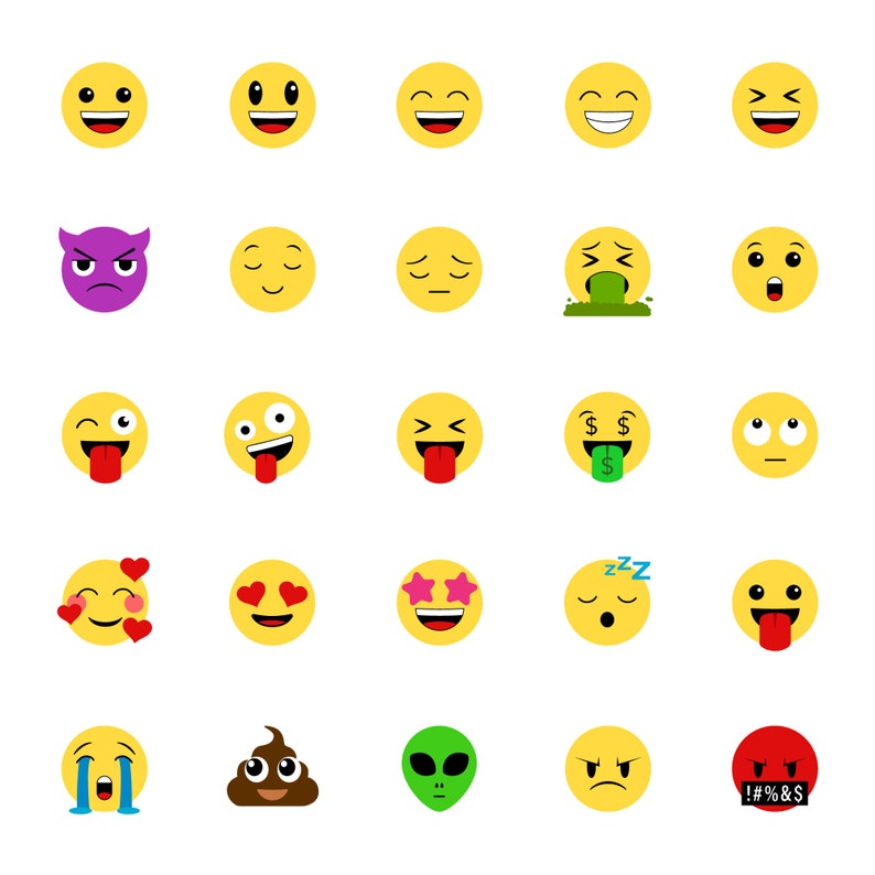 Emoji SVG, 50 Faces, Cricut SVG, Silhouette Download, Silhouette Cut ...