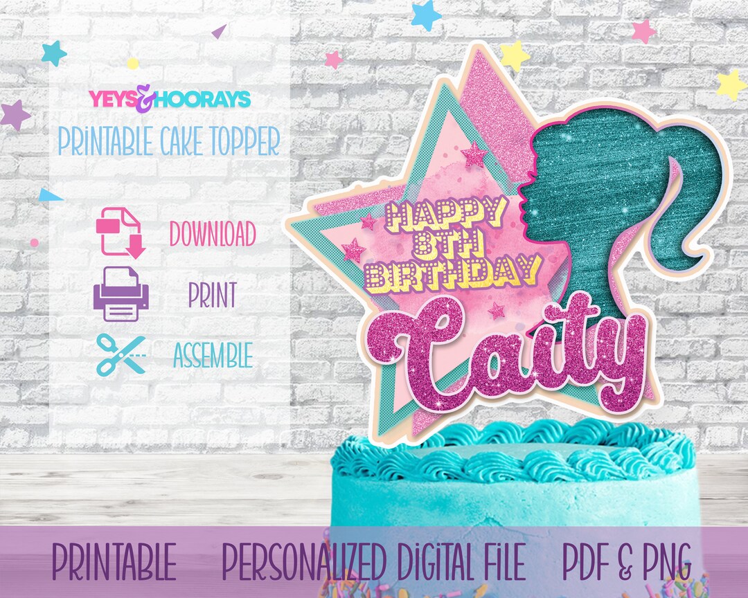 Personalized Pink Doll Cake Topper: Custom Birthday Party Decor ...