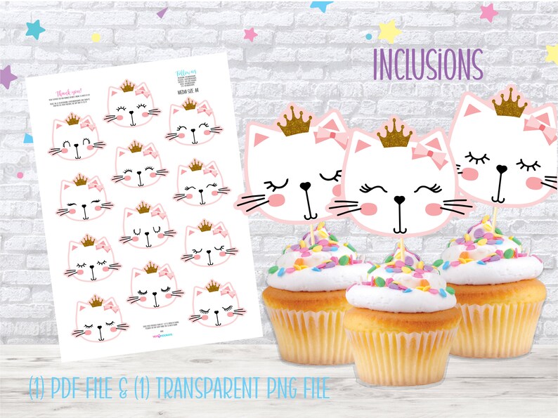Instant Download Printable White Cat Cupcake Toppers - Etsy