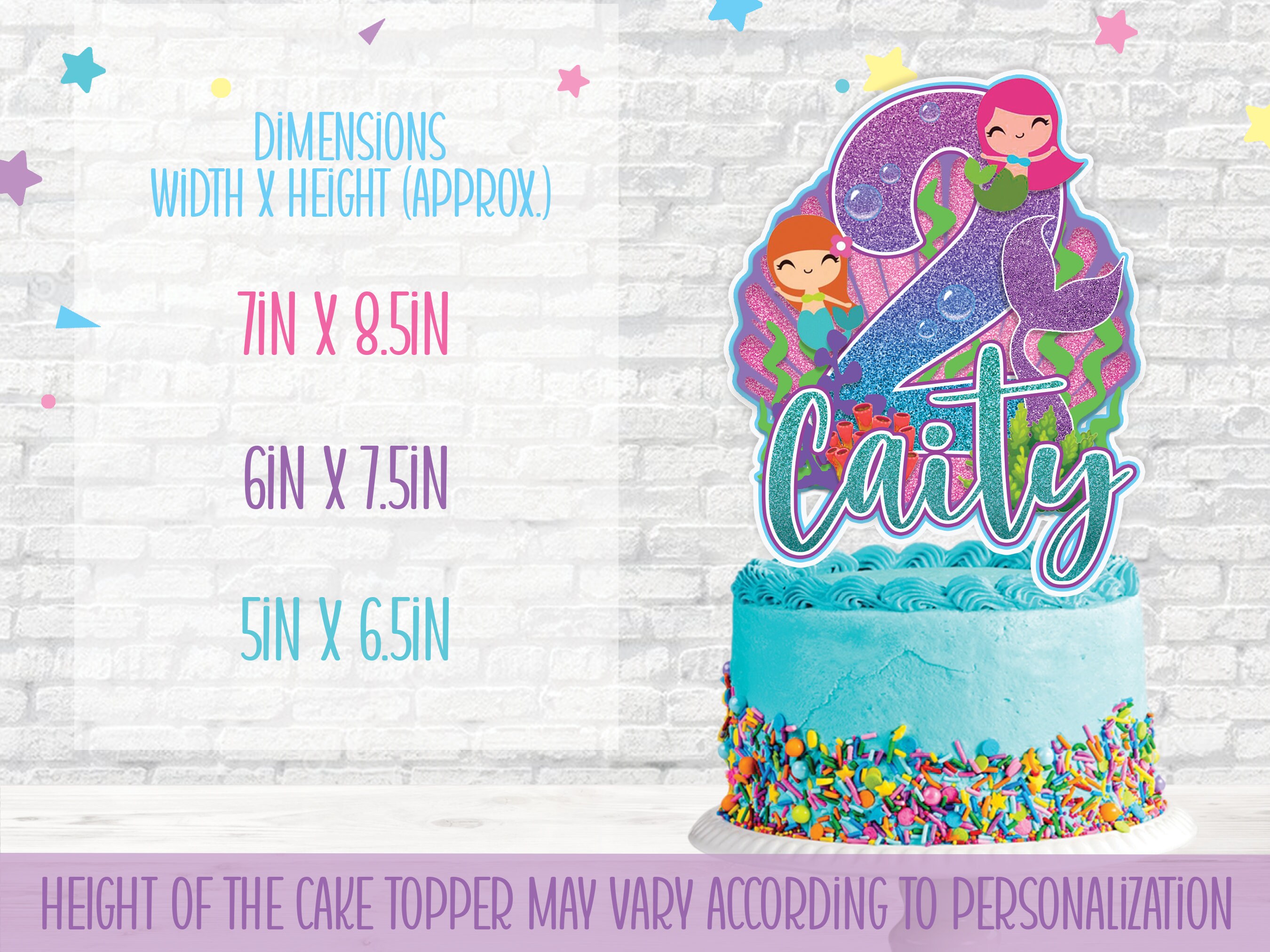 Mermaid Theme Cake Topper, Personalized Digital File Printable Cake ...