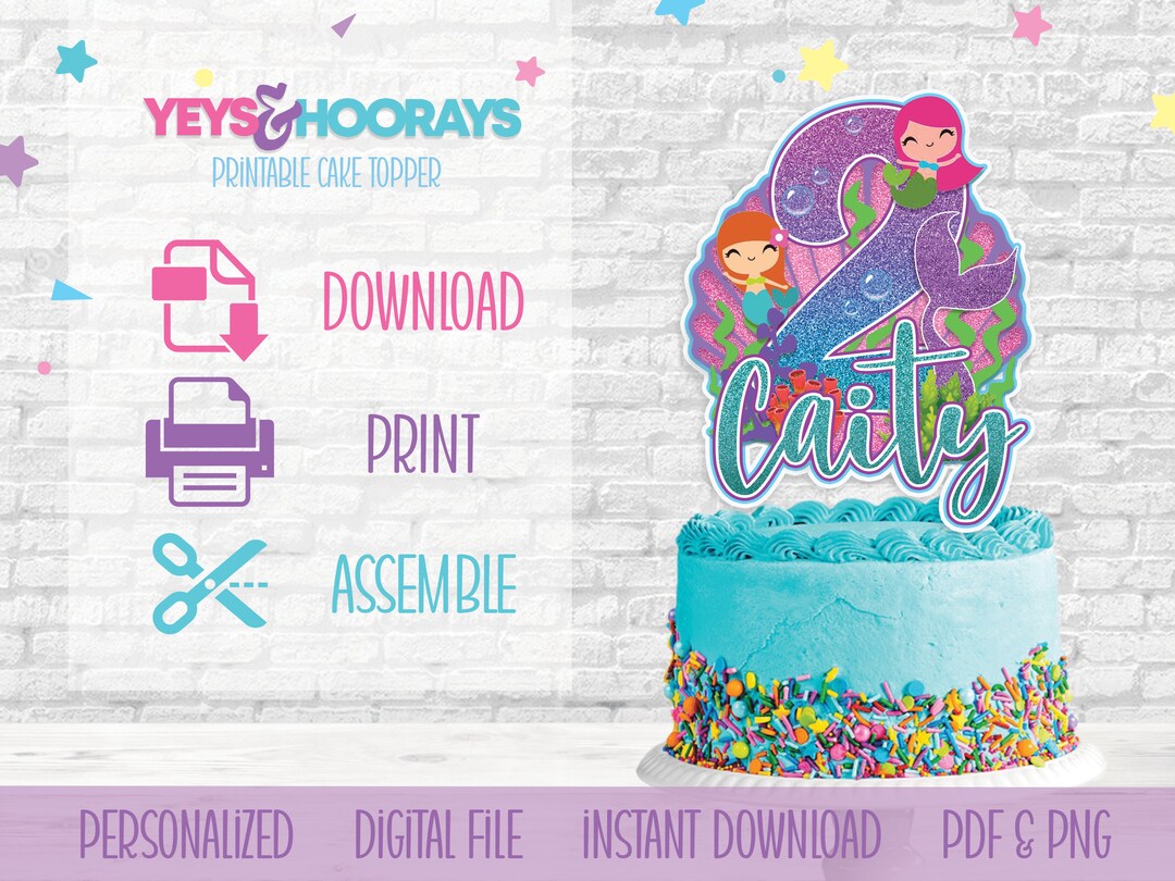 Mermaid Theme Cake Topper, Personalized Digital File Printable Cake ...