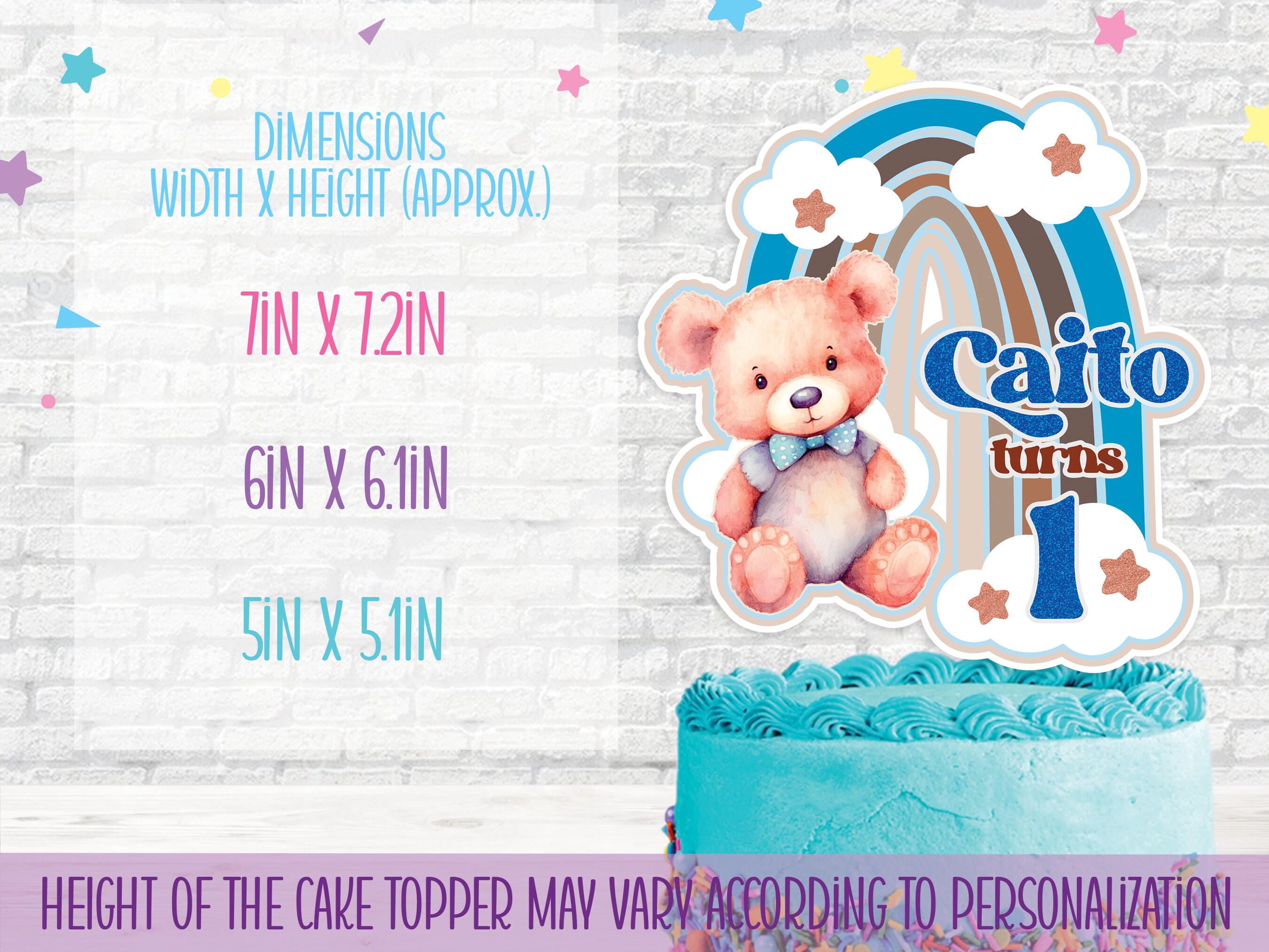 Boho Teddy Bear Cake Topper - Printable Digital Decoration for Neutral ...