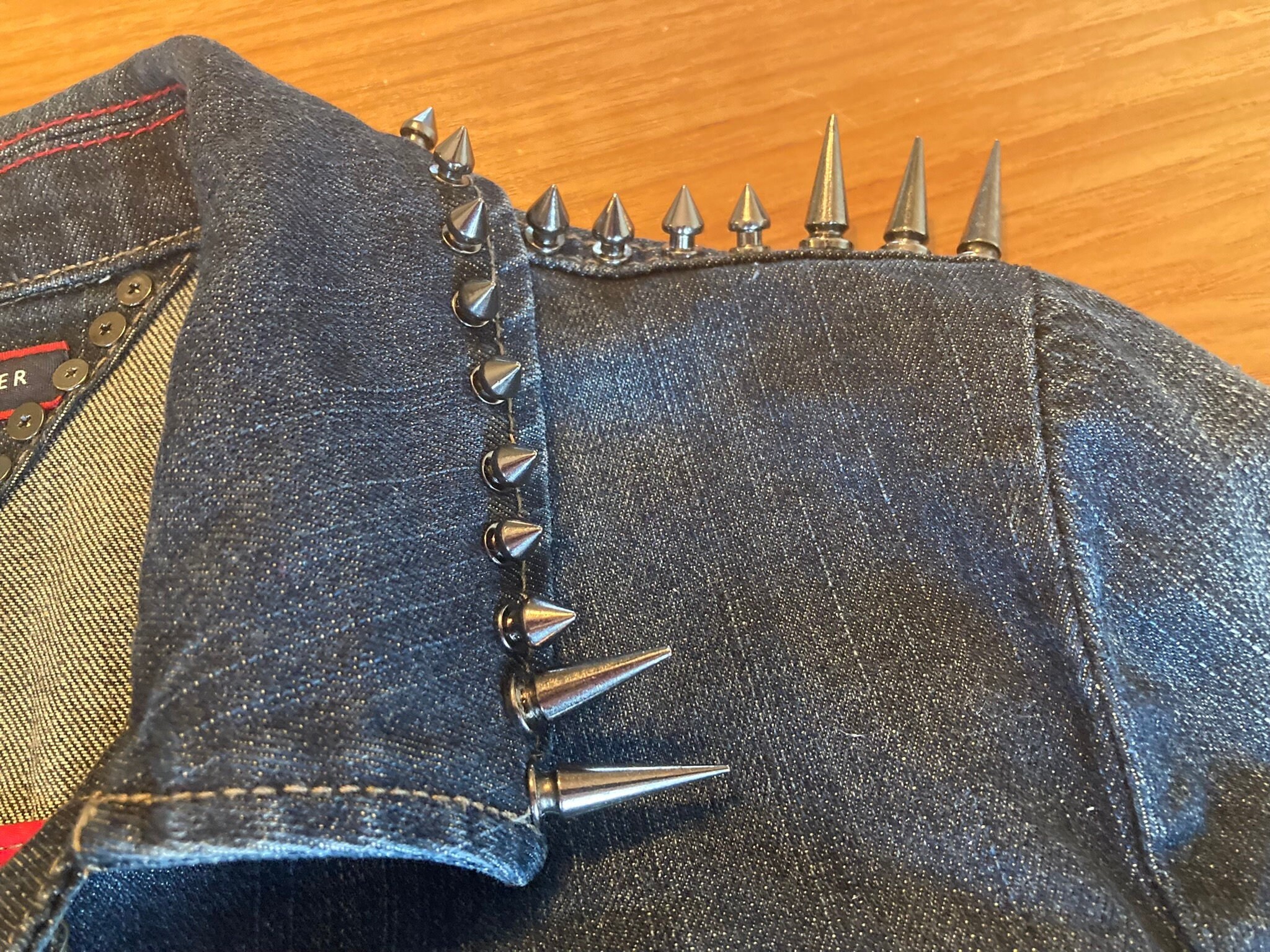 Tommy Hilfiger Small Jean Jacket Dark Denim Spiked Collar and Spiked ...