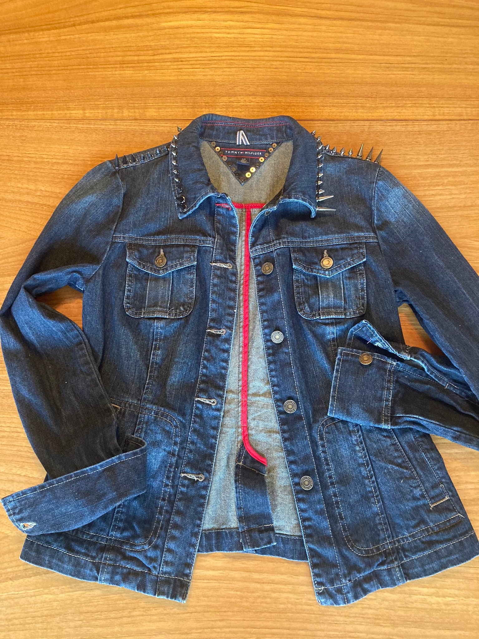 Tommy Hilfiger Small Jean Jacket Dark Denim Spiked Collar and Spiked ...