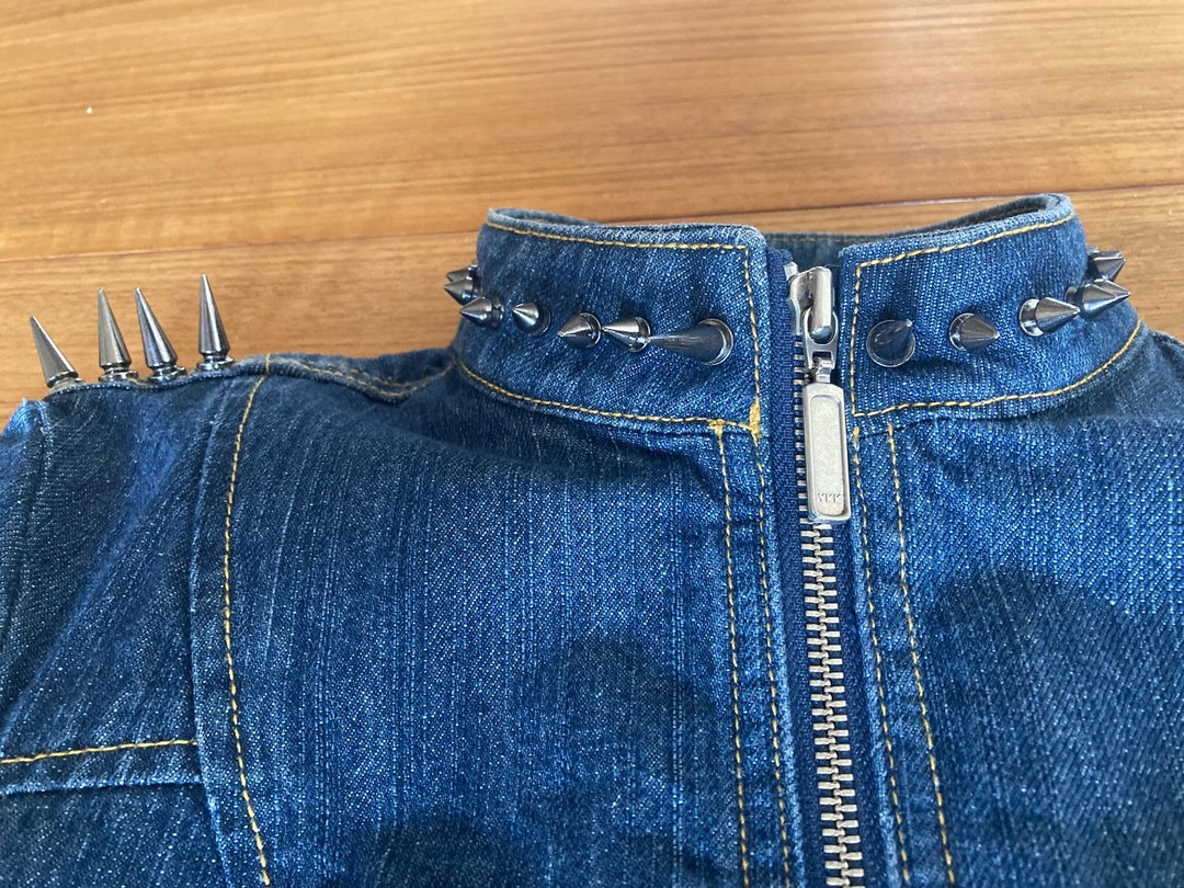 Jean Jacket Metal Spike Studded Punker Gothic Dark Denim - Etsy