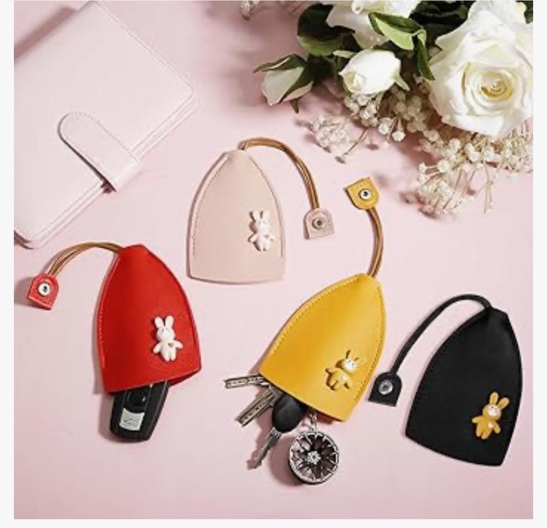 4pcs Cute Car Key Cases, Creative Pull Out Key Fob Holder PU Leather Key Bag Portable Key Wallet ...