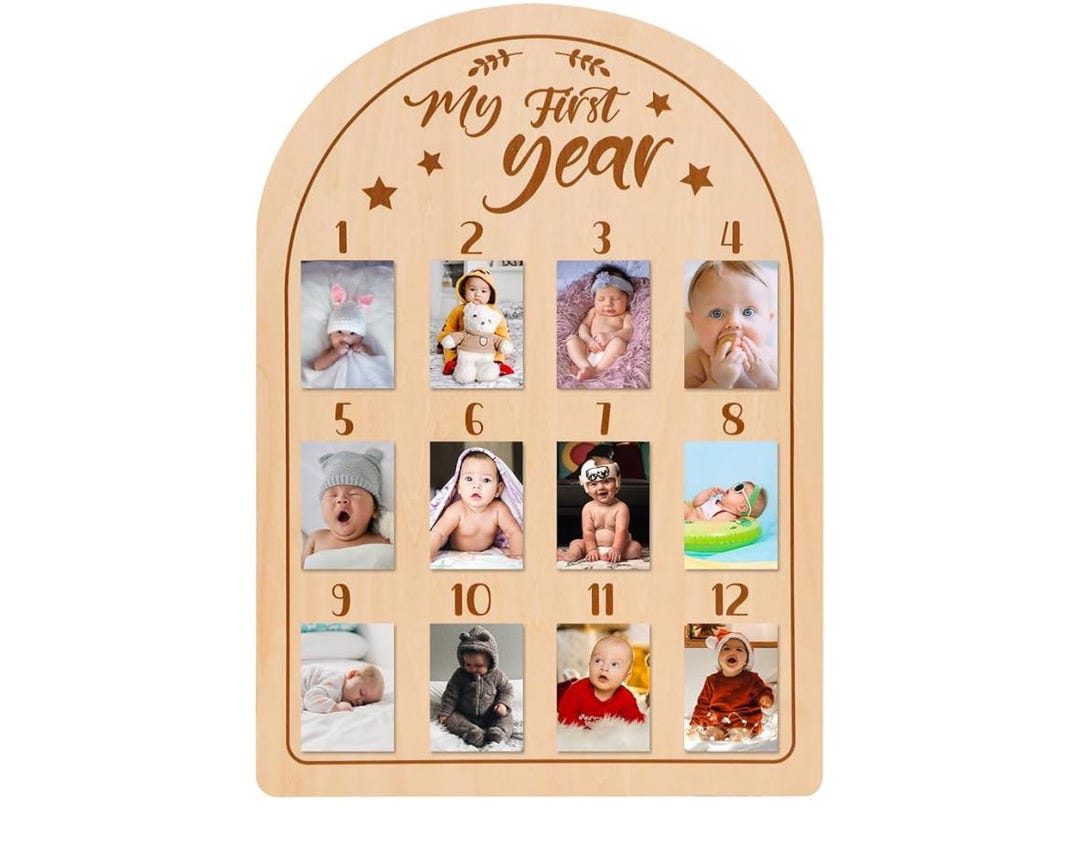Baby Picture Frame, My First Year Photo Display Wood Board. My First 12 ...
