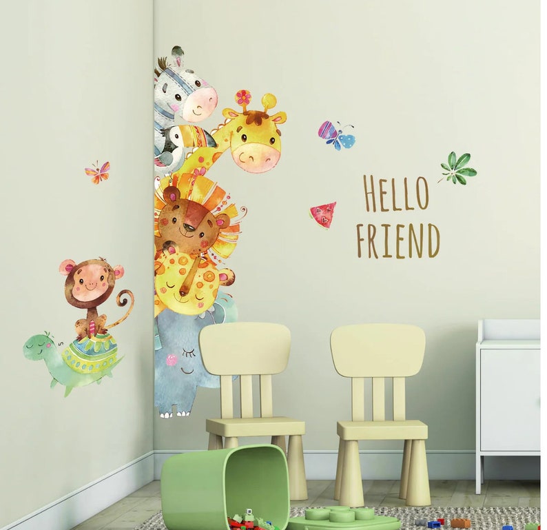 Cartoon Jungle Animal Wall Stickers - Etsy