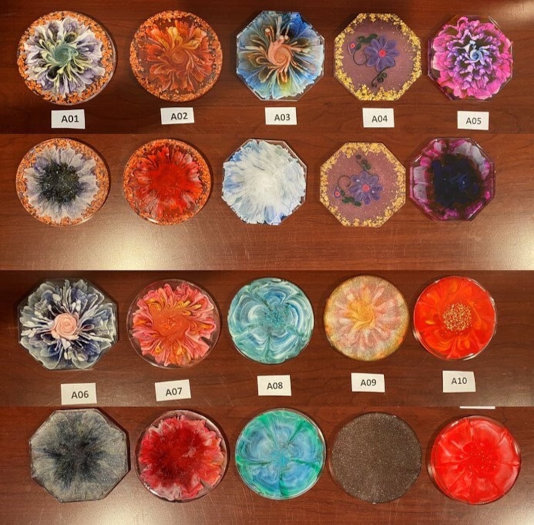 6 Custom Epoxy Coasters W/holder - Etsy