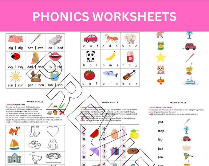Phonics Lessons for Kindergarten Digital Downloadable Worksheets 8 ...