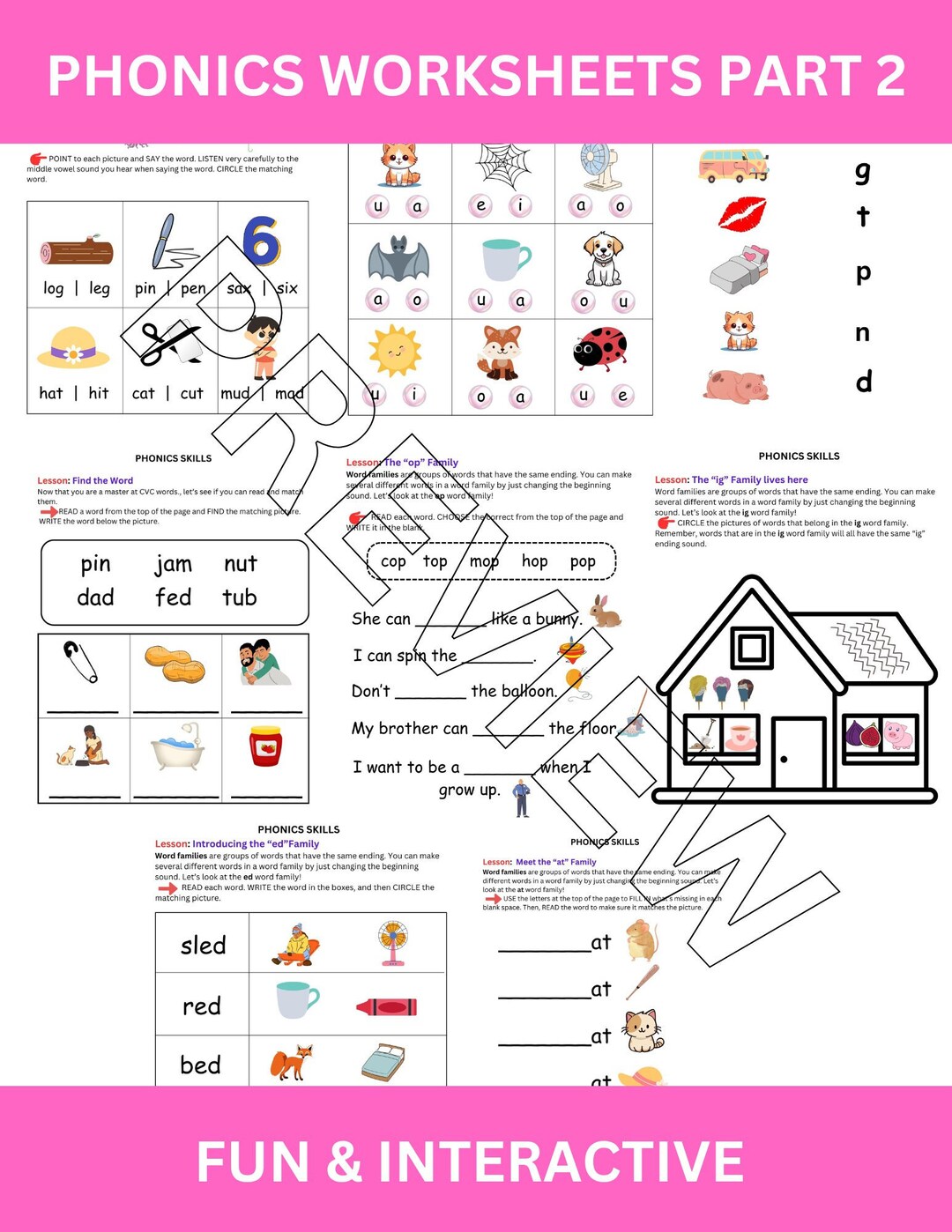 Phonics Lessons for Kindergarten Digital Downloadable Worksheets batch ...