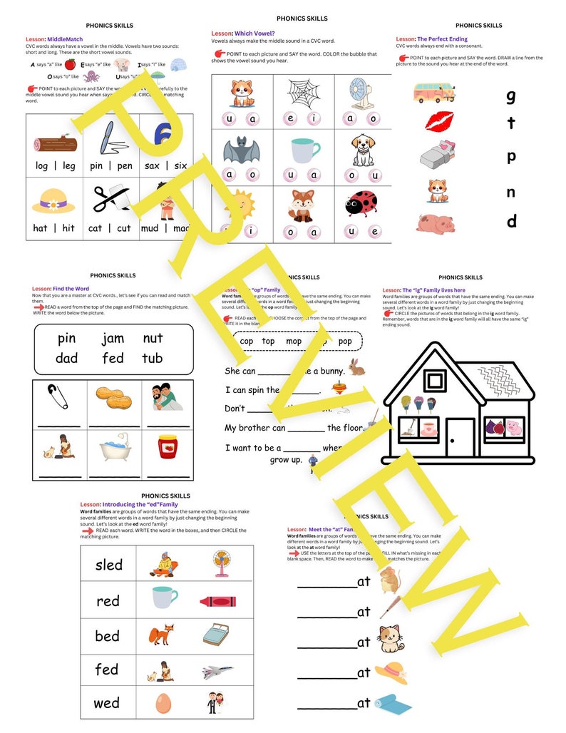 Phonics Lessons for Kindergarten Digital Downloadable Worksheets (batch ...