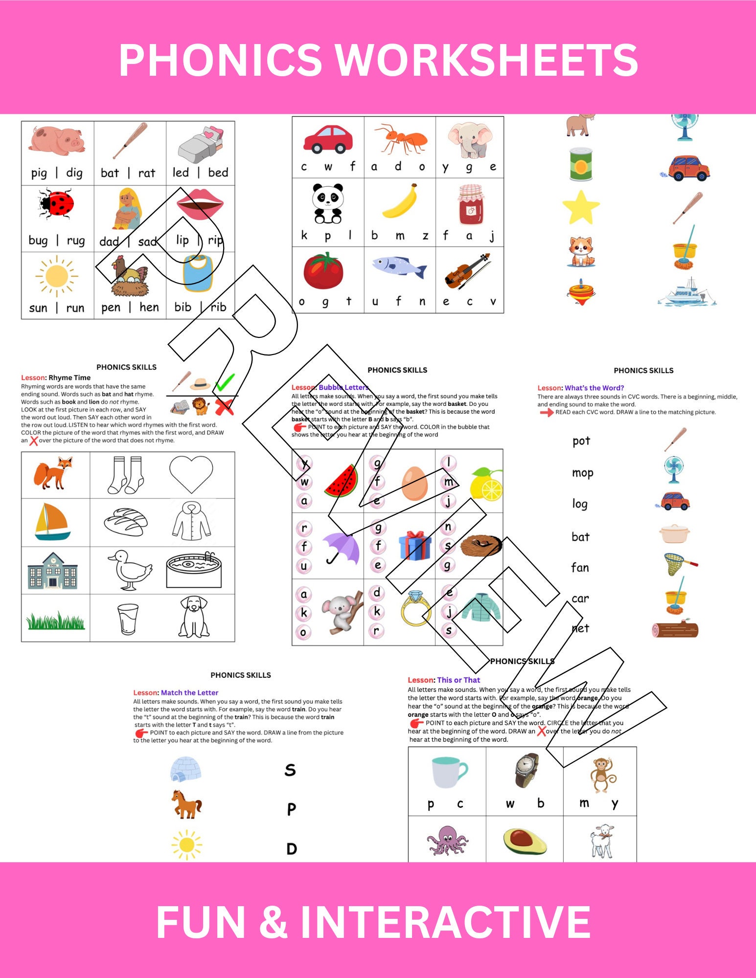 Phonics Lessons BUNDLE for Kindergarten Digital Downloadable Worksheets ...