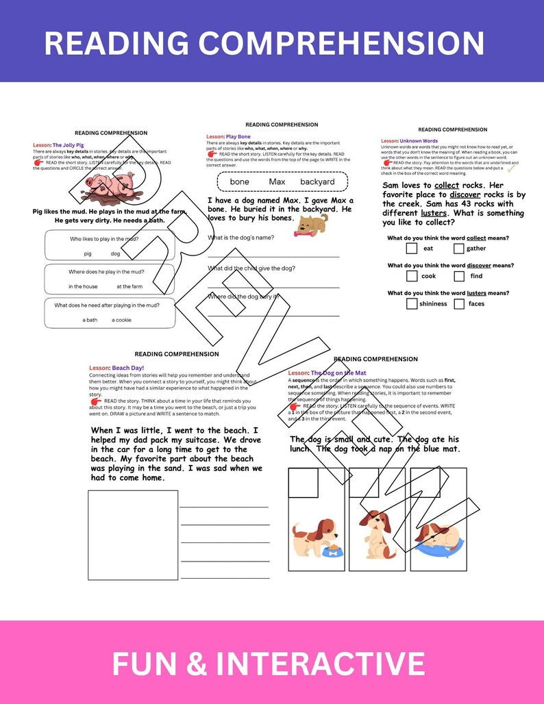 Reading Comprehension Lessons for Kindergarten Digital Downloadable ...