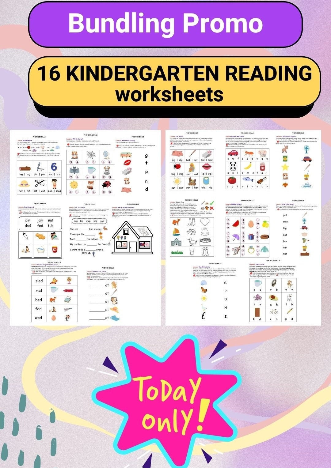 Phonics Lessons BUNDLE for Kindergarten Digital Downloadable Worksheets ...