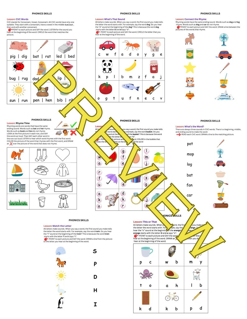 Phonics Lessons for Kindergarten Digital Downloadable Worksheets -8 ...