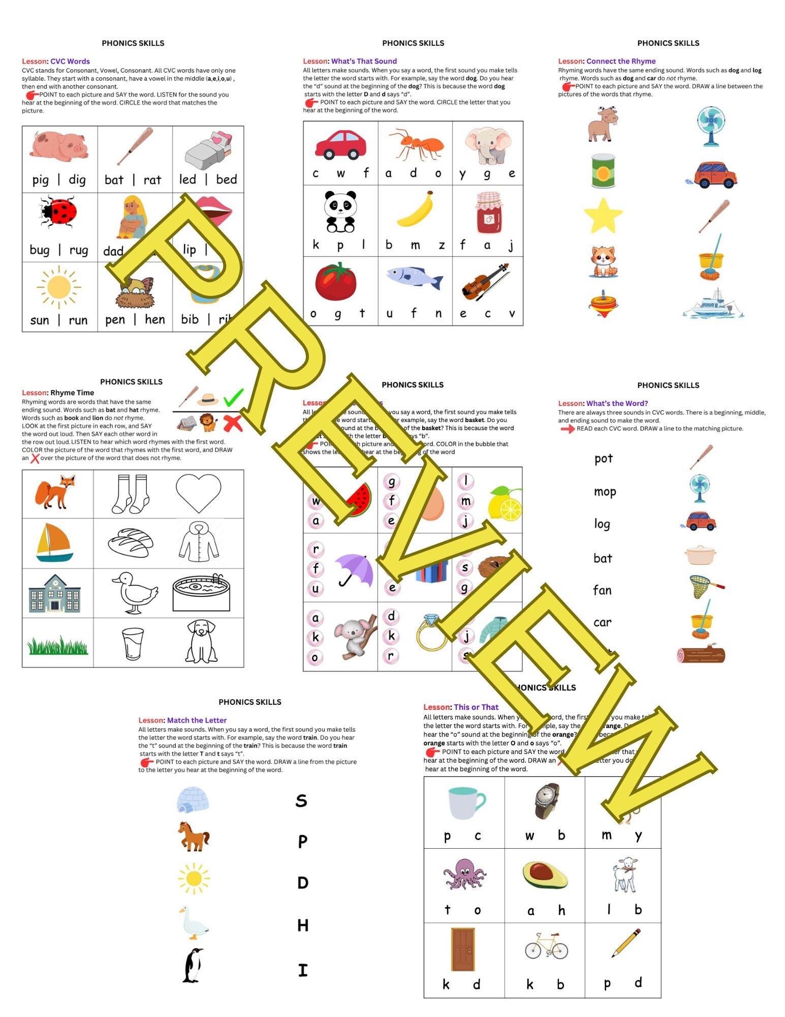 Phonics Lessons for Kindergarten Digital Downloadable Worksheets -8 ...