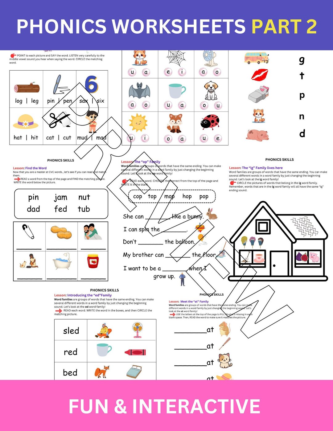 Phonics Lessons for Kindergarten Digital Downloadable Worksheets (batch ...