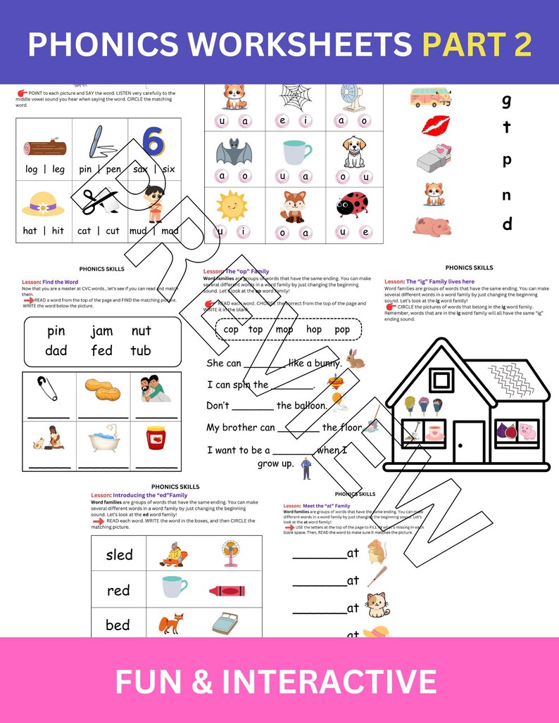Phonics Lessons for Kindergarten Digital Downloadable Worksheets (batch ...