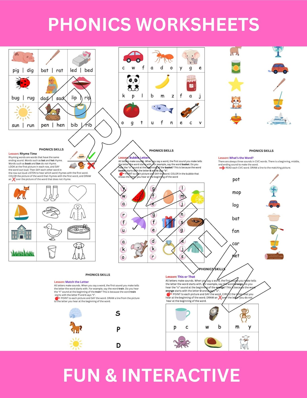 Phonics Lessons for Kindergarten Digital Downloadable Worksheets -8 ...