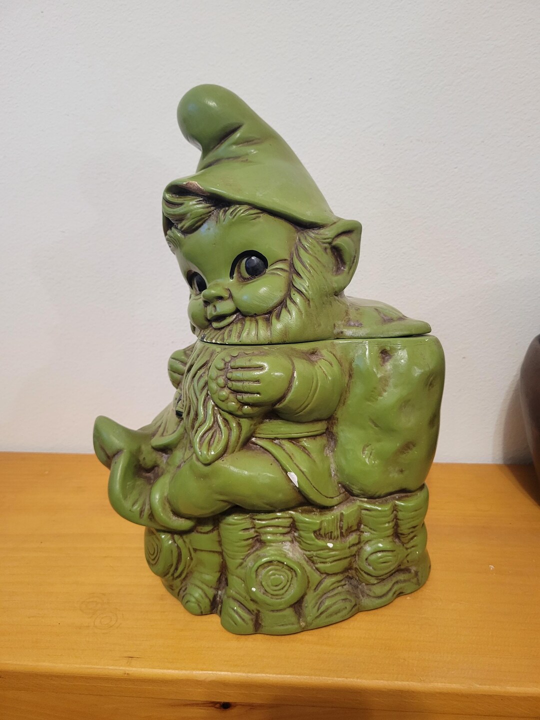 Vintage Twin Winton Cookie Jar Gnome Elf Sitting on a Tree Stump ...