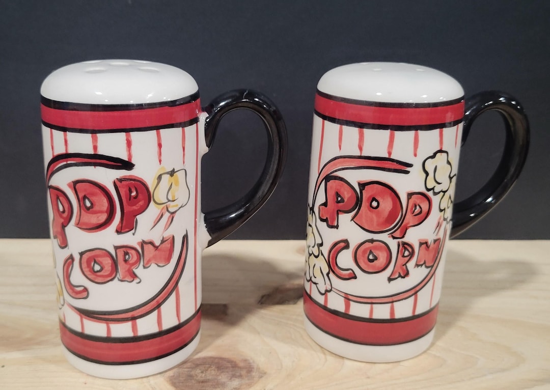 Vintage Popcorn Themed Salt and Cheese Shakers Hand-painted Ceramic ...