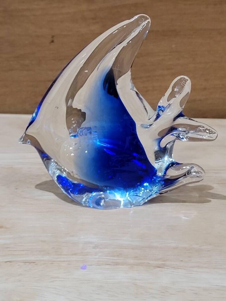 Art Glass Angel Fish Paperweight, Blue and Clear - Etsy
