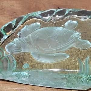 Vintage Green Glass Sea Turtle Display or Paperweight, 4.5" Long, 3 ...