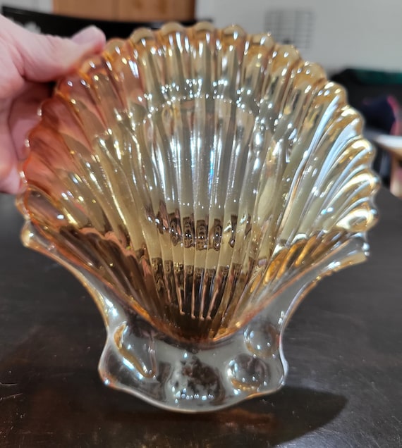 Vintage Shell Dish Iridescent Marigold Carnival Glass - Etsy