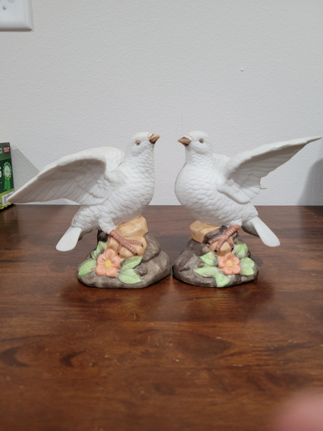 Vintage Set of 2 White Dove Figurines Hand Painted Bisque Love Bird ...