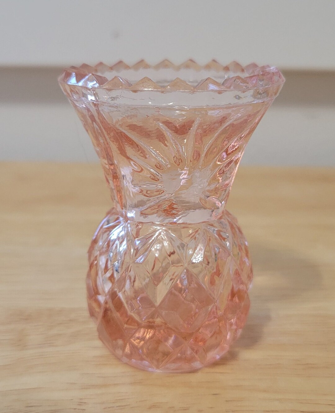 Pink Glass Vintage Thistle Bud Vase or Toothpick Holder With Saw Tooth ...