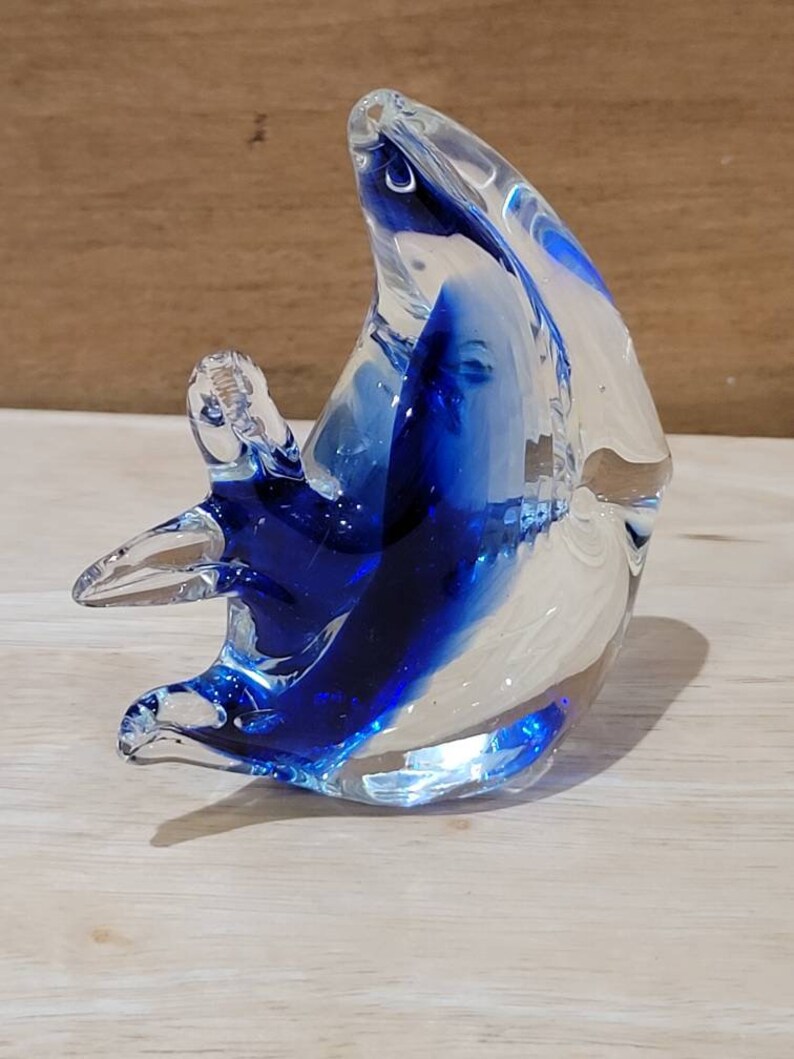 Art Glass Angel Fish Paperweight, Blue and Clear - Etsy
