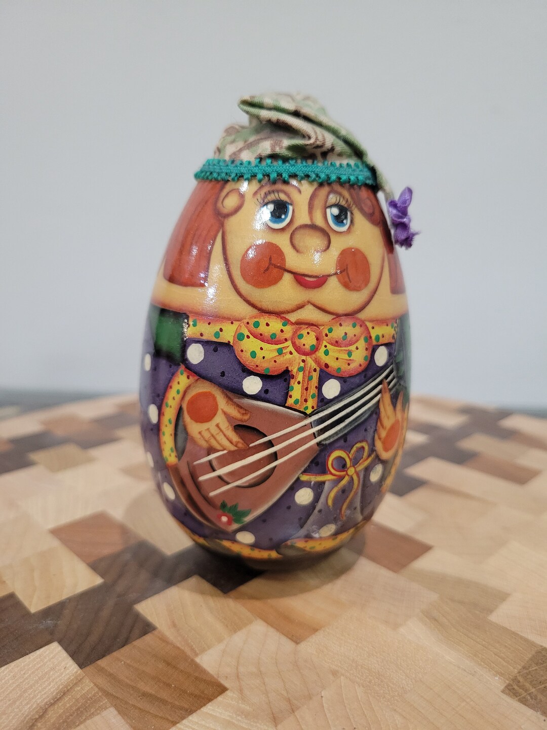 Musical Roly-poly Wooden Bobble Doll Collector Toy Playing Lyre Russian ...