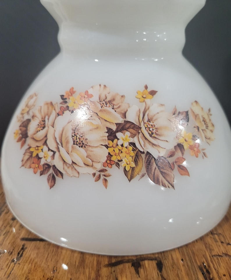 Vintage Milk Glass Lamp Shade, Brown Floral Design, Ruffled Edge, 8 ...